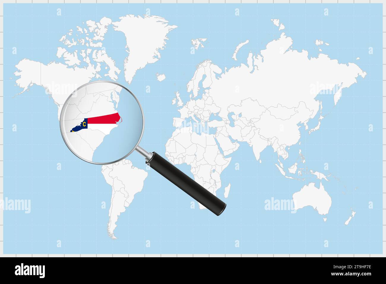 Vergrößerungsglas zeigt eine Karte von North Carolina auf einer ... Vergrößerungsglas zeigt eine Karte von North Carolina auf einer ...
