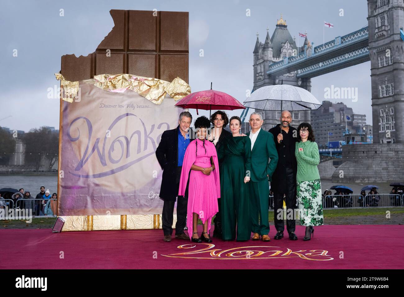 Hugh Grant, from left, Calah Lane, Timothee Chalamet, Olivia Colman ...