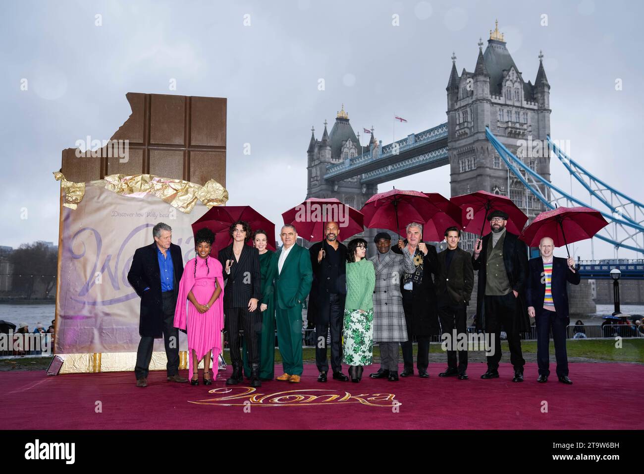 Hugh Grant, from left, Calah Lane, Timothee Chalamet, Olivia Colman ...