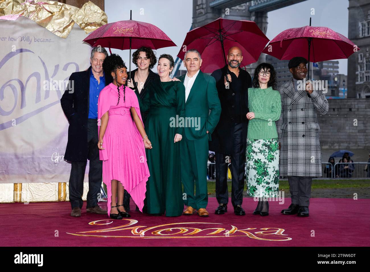 Hugh Grant, from left, Calah Lane, Timothee Chalamet, Olivia Colman ...