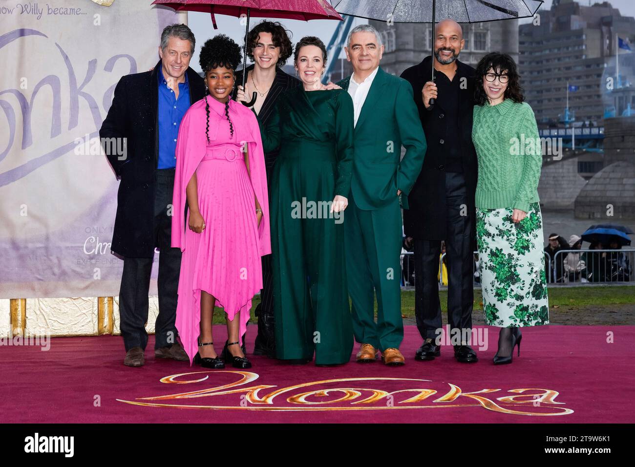 Hugh Grant, from left, Calah Lane, Timothee Chalamet, Olivia Colman ...