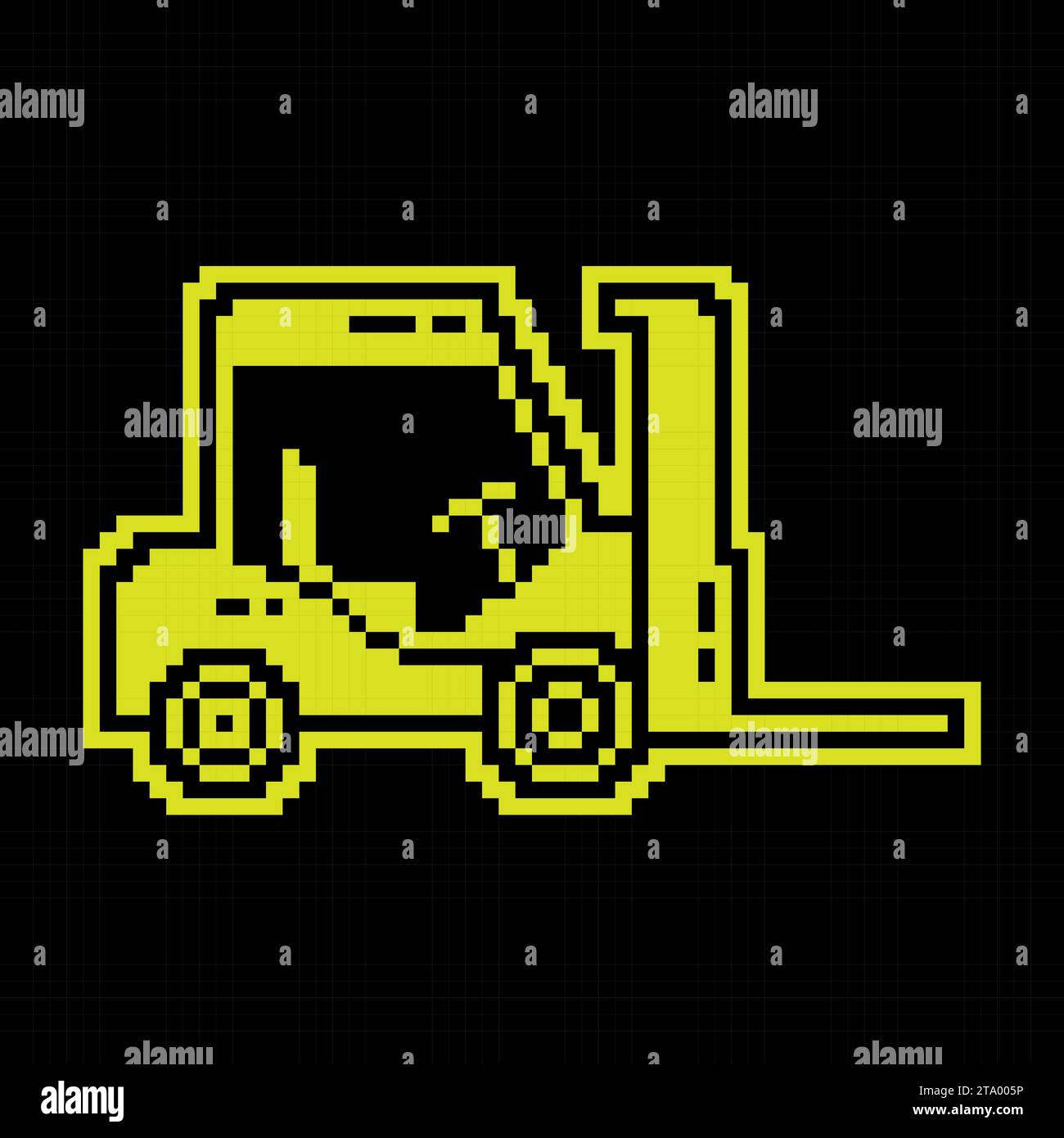 Symbol für Pixelsilhouette. Gabelstapler, um Waren im Lager zu ...