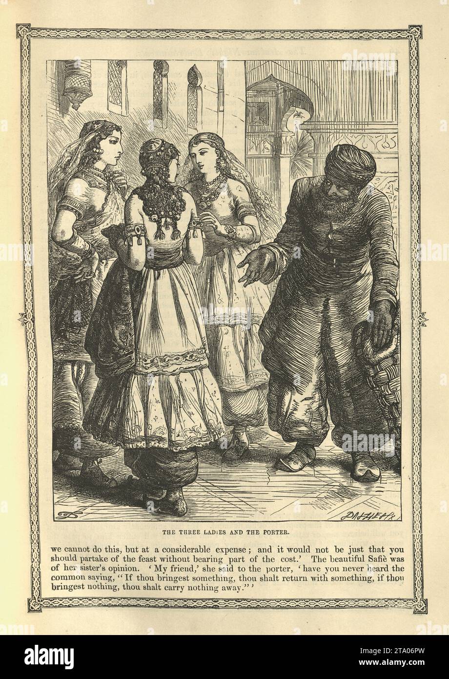 Vintage-Illustration 1000 und eine Nacht, die drei Damen und der ...