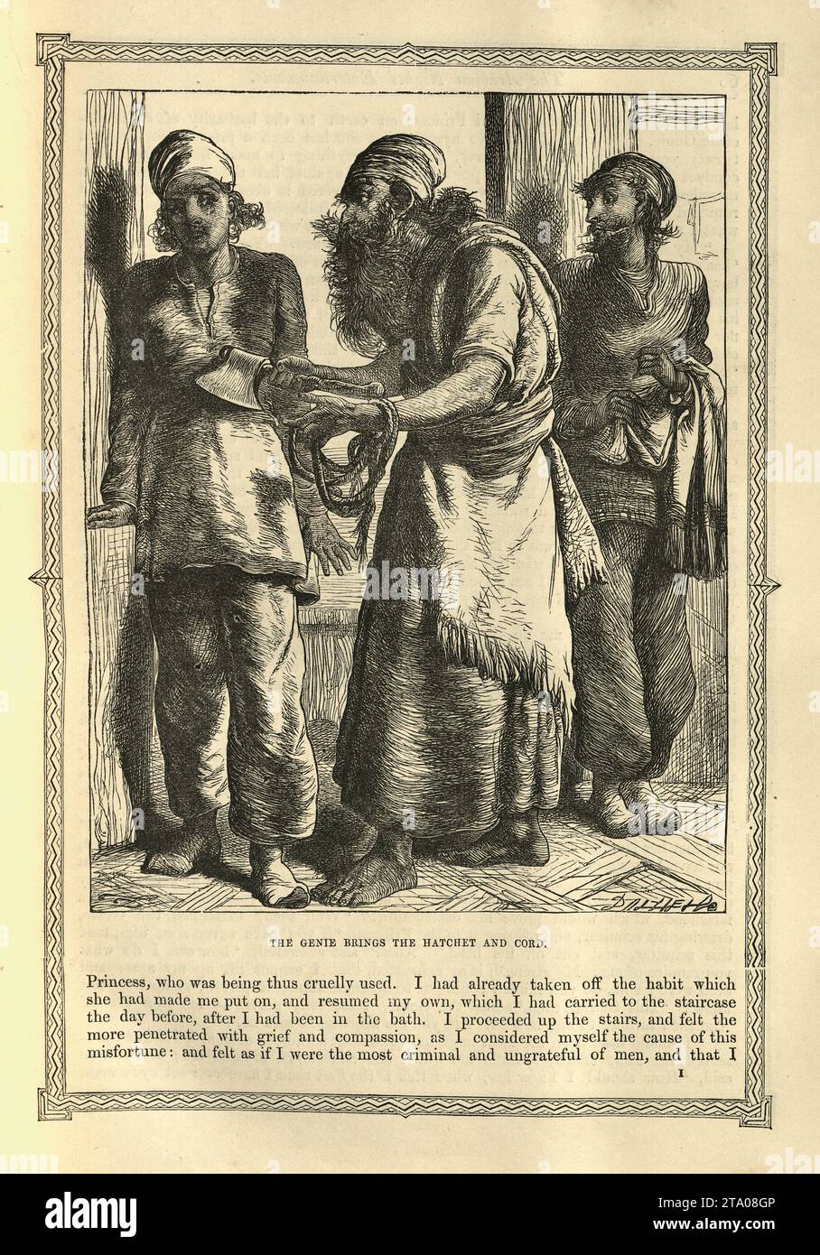 Vintage-Illustration eintausend und eine Nacht, der Dschinn bringt das ...