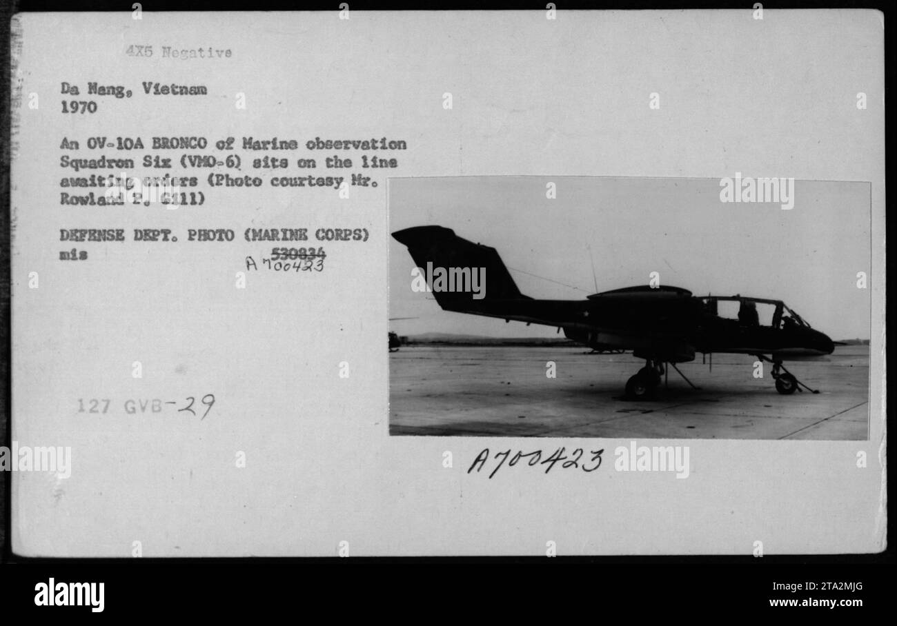 Ein OV-10A Bronco-Flugzeug der Marine Observation Squadron Six (VMO-6) steht 1970 in da Nang ...