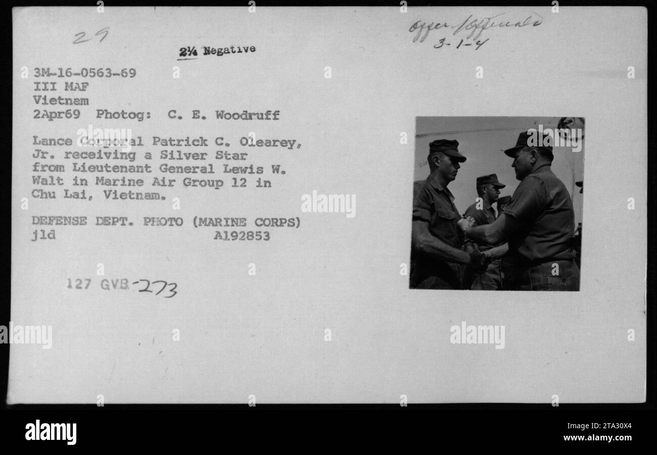 Lance Corporal Patrick C. Olearey Jr. erhielt am 2. April 1969 einen ...