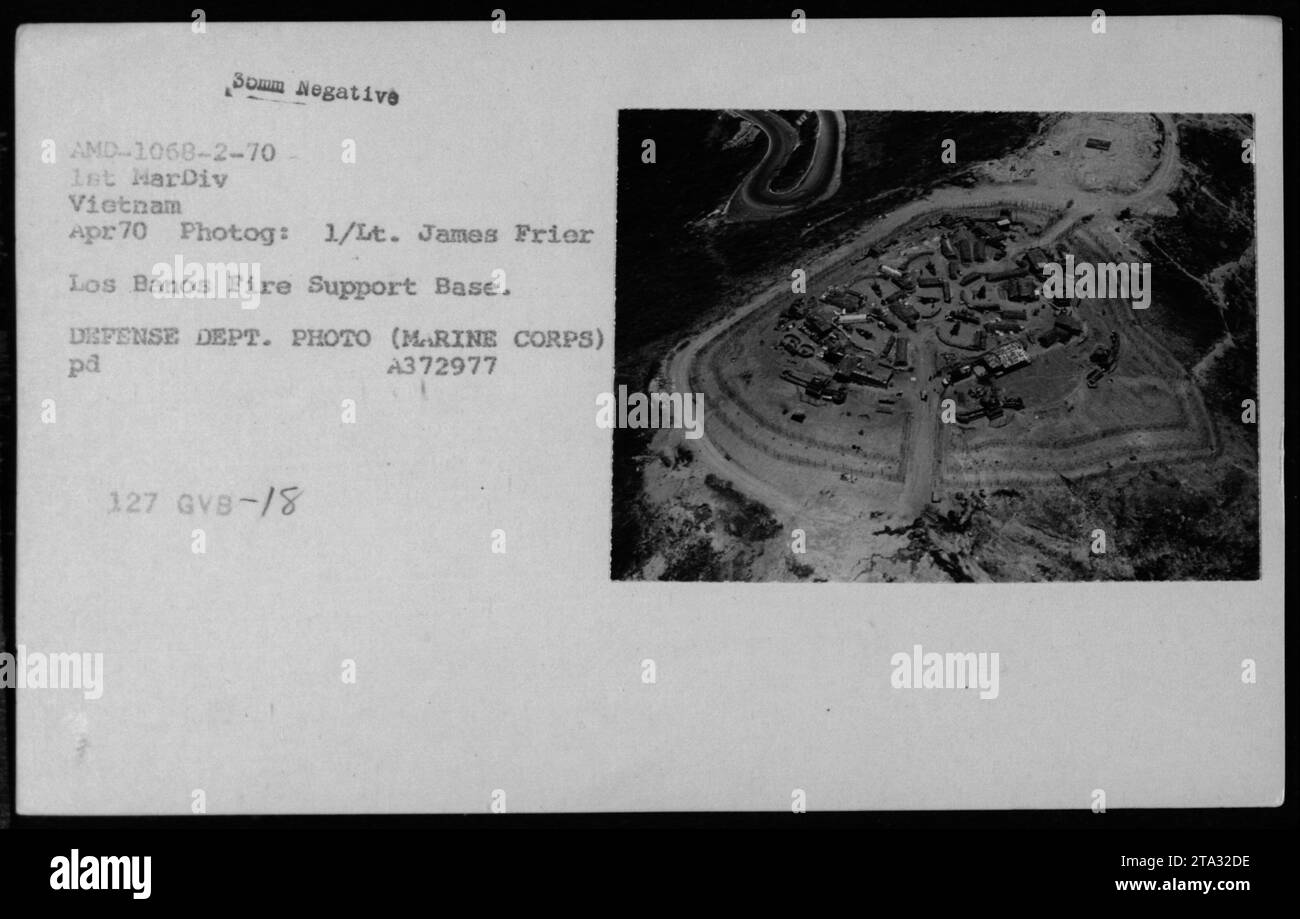 Luftaufnahme im April 1970, die die Los Banos Fire Support Base in ...