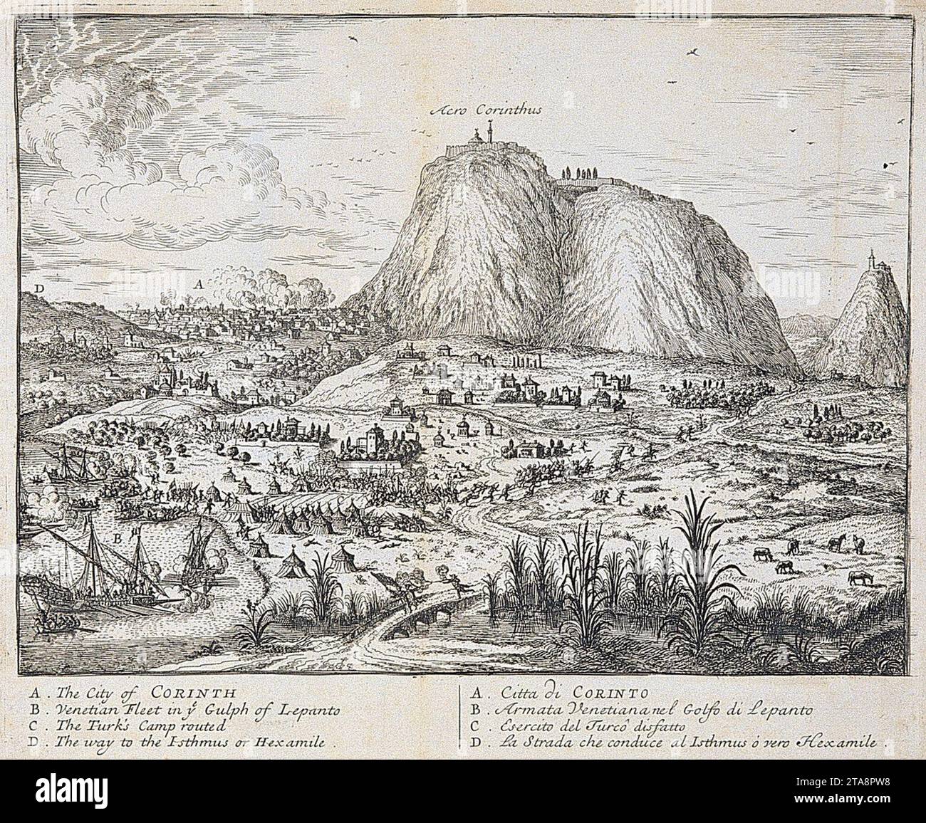 Blick auf Korinth, den Isthmus von Korinth und Akropolis im Vordergrund ...