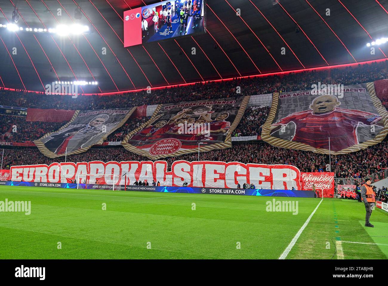 Fans des FC Bayern zeigen Choreographie, Fans, Publikum, Zuschauer ...