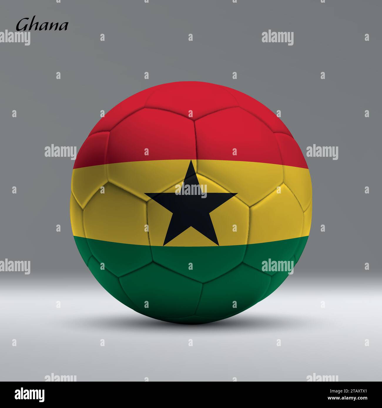 3D realistischer Fußball mit Flagge von Ghana auf Studiohintergrund ...