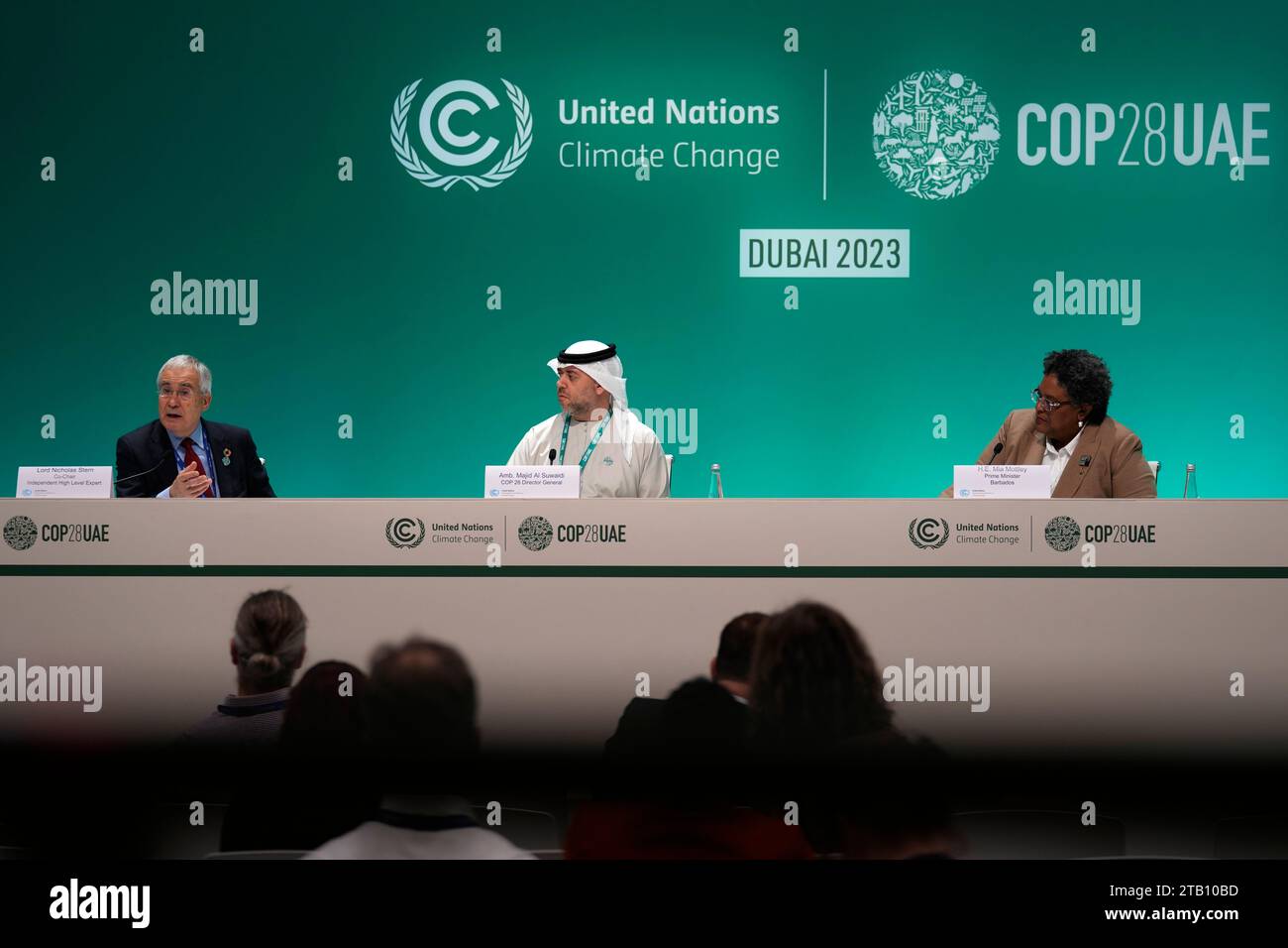 Nicholas Stern, from left, COP28 Director-General Ambassador Majid Al ...