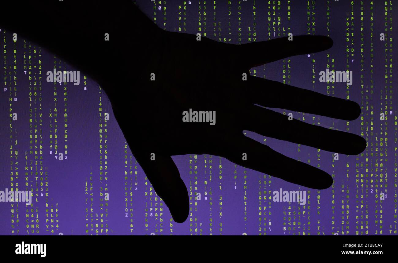 Konzept der künstlichen Intelligenz, Silhouette der menschlichen Hand ...