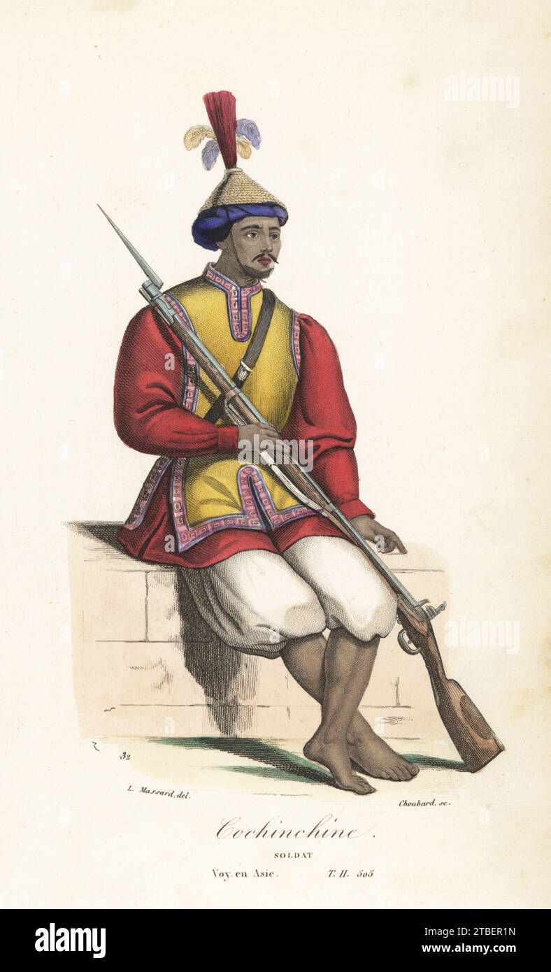 Uniform eines vietnamesischen Soldaten, 1800er Jahre Mit gefedertem ...