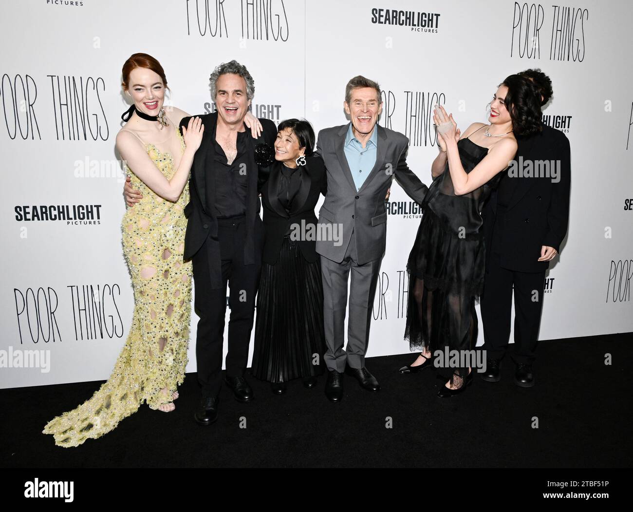 Emma Stone, from left, Mark Ruffalo, Kathryn Hunter, Willem Dafoe, Margaret Qualley and Ramy ...