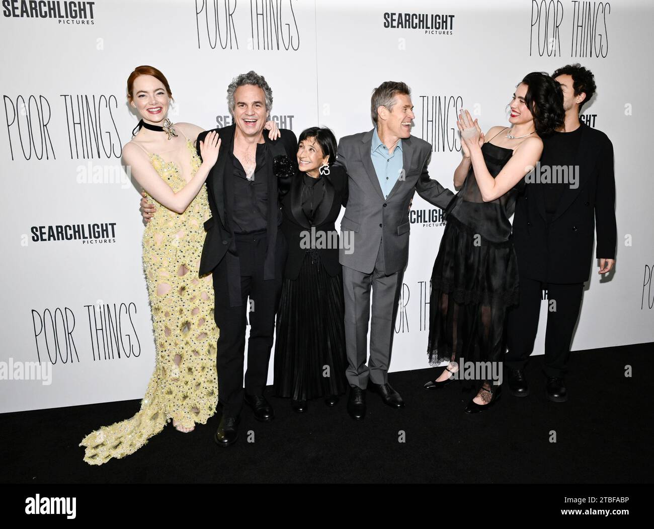 Emma Stone, from left, Mark Ruffalo, Kathryn Hunter, Willem Dafoe, Margaret Qualley and Ramy ...