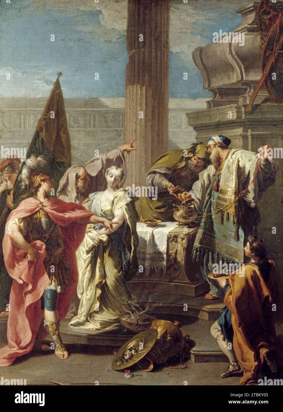 Das Opfer von Polyxena im Grab des Achilles, 1735. Der dargestellte tragische Moment stammt vom ...