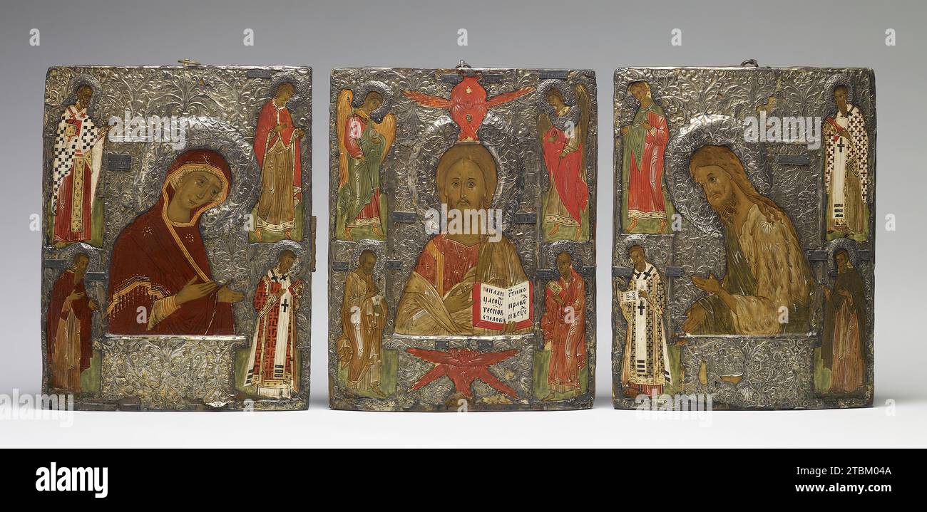 Drei-Panel-Symbol mit der "Deesis", 16. Jahrhundert. Diese drei Symbole bilden eine Gruppe. In ...