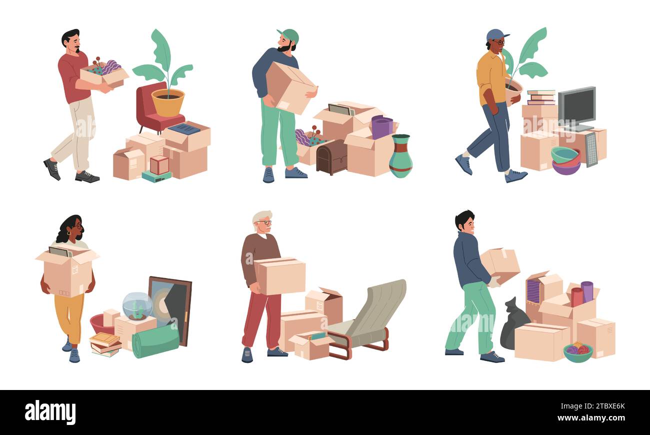 Moving house piles of boxes Stock-Vektorgrafiken kaufen - Alamy