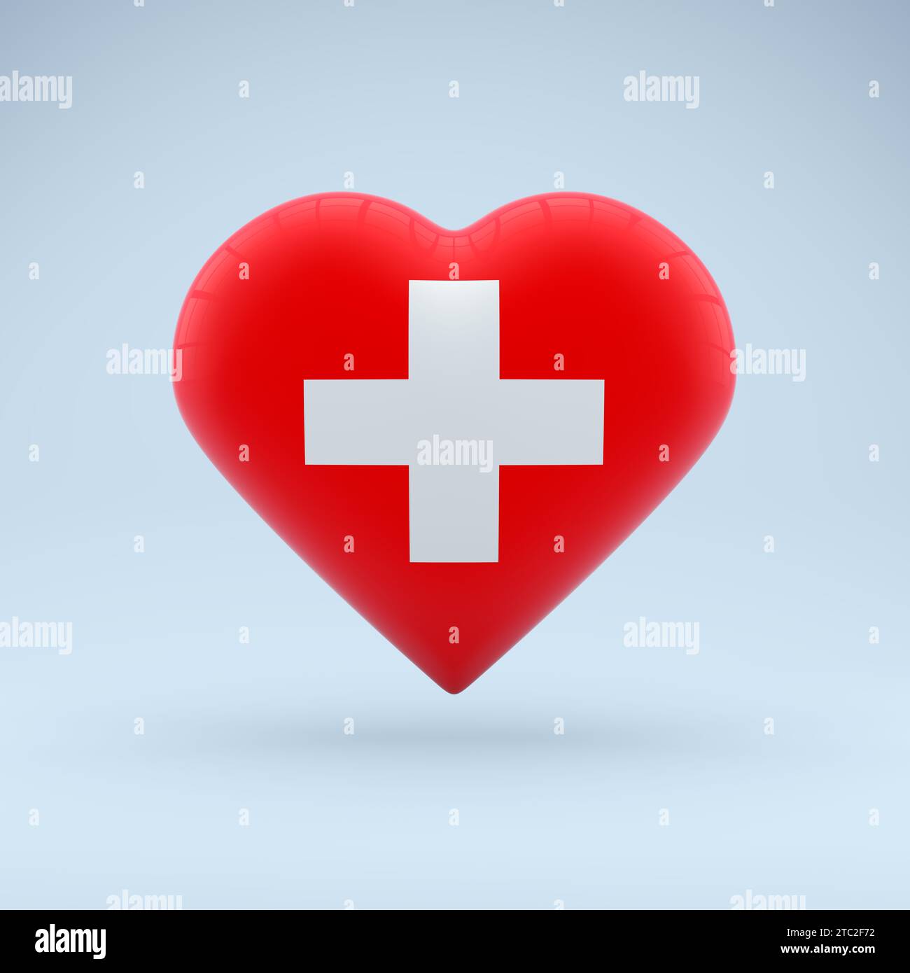 Staatssymbol der Schweiz auf Hochglanzabzeichen. Symbol in Herzform mit ...