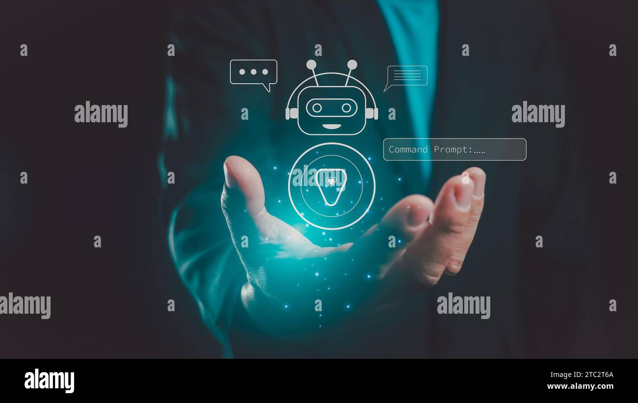 KI, Künstliche Intelligenz, Chatbot, Chat mit KI, Mann mit Technologie ...