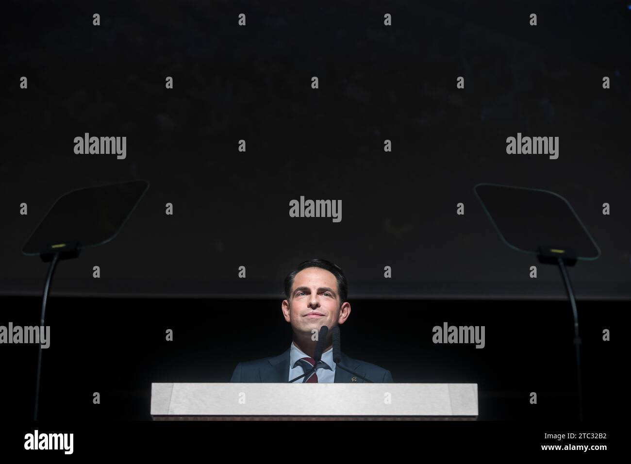 Tom Van Grieken von Vlaams Belang, das während eines Kongresses der rechtsextremen flämischen ...