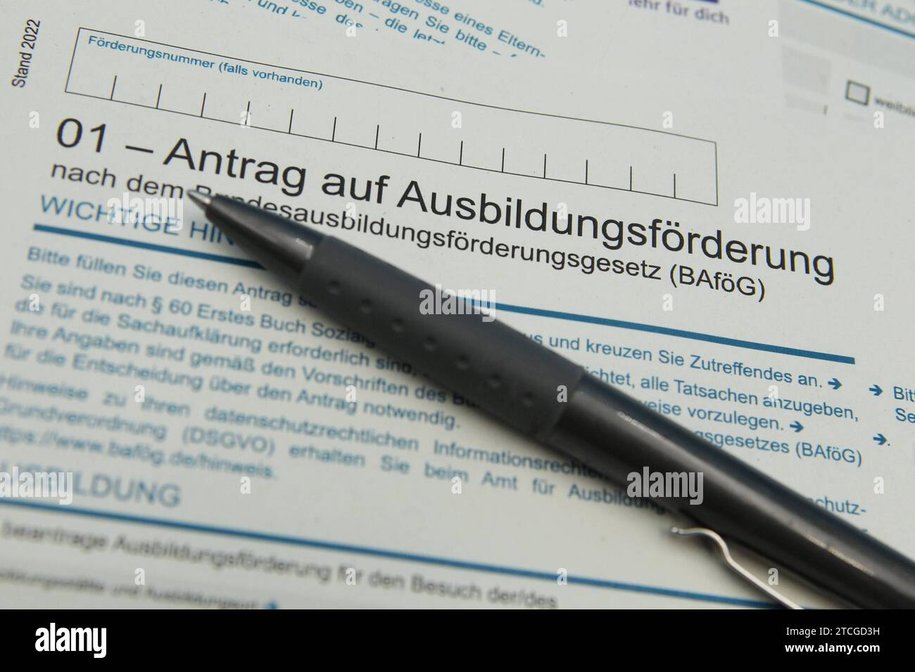 Ein Antrag auf Ausbildungsförderung liegt auf einem Schreibtisch ...