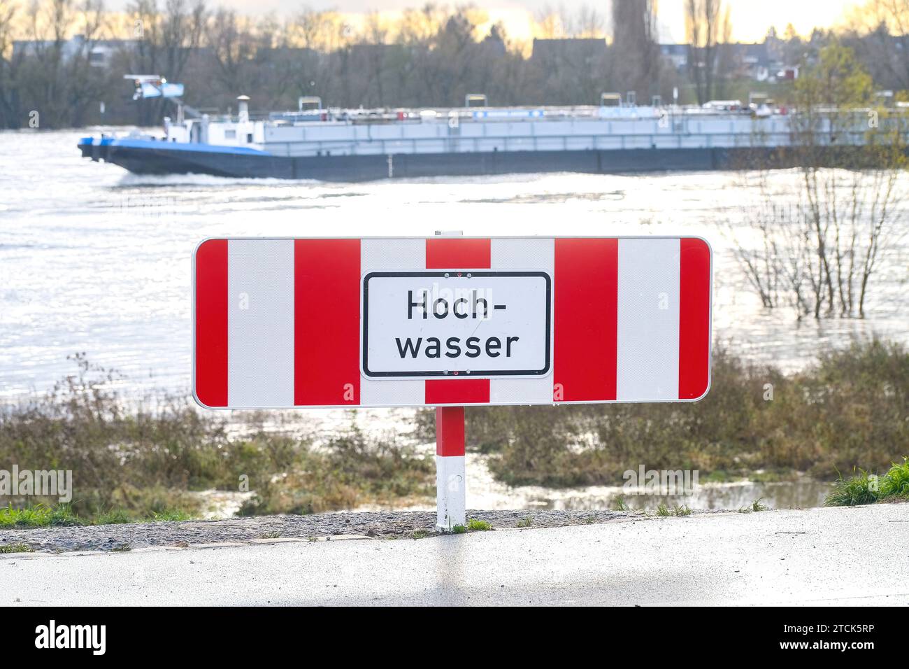 Düsseldorf 13.12.2023 Hochwasser Gewässer Rhein bei Volmerswerth ...
