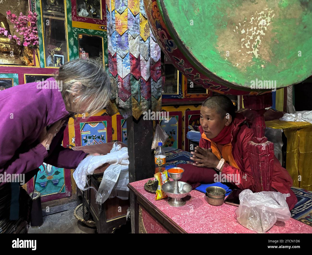 Christine Kolisch opfert einer buddhistischen Nonne der Sakya-Sekte ...