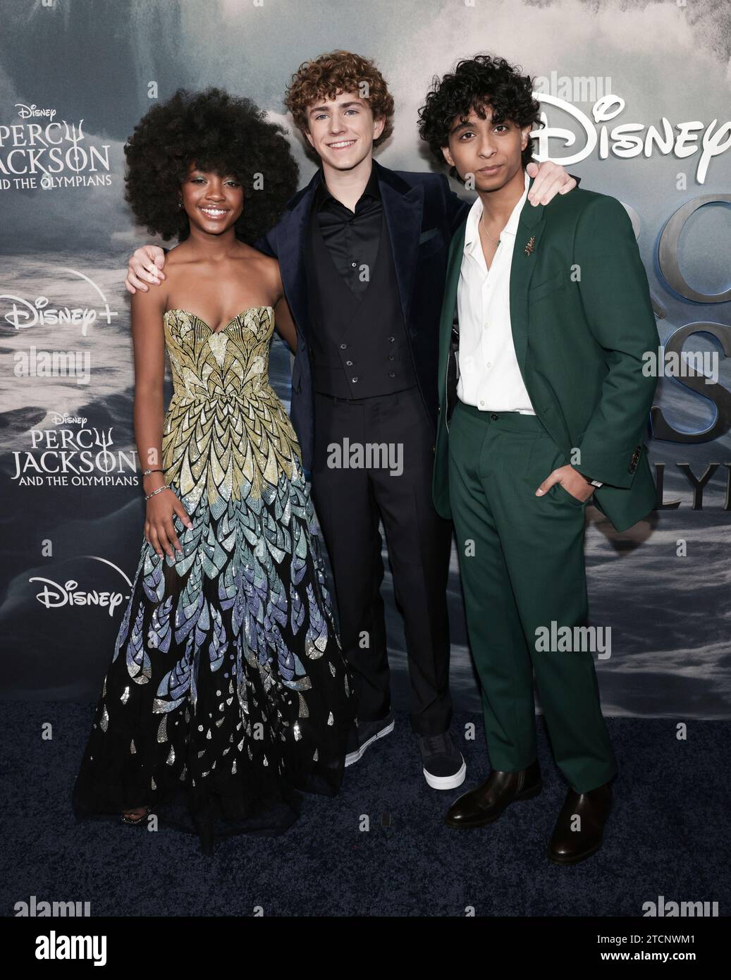 Leah Jeffries From Left Walker Scobell And Aryan Simhadri Attend The