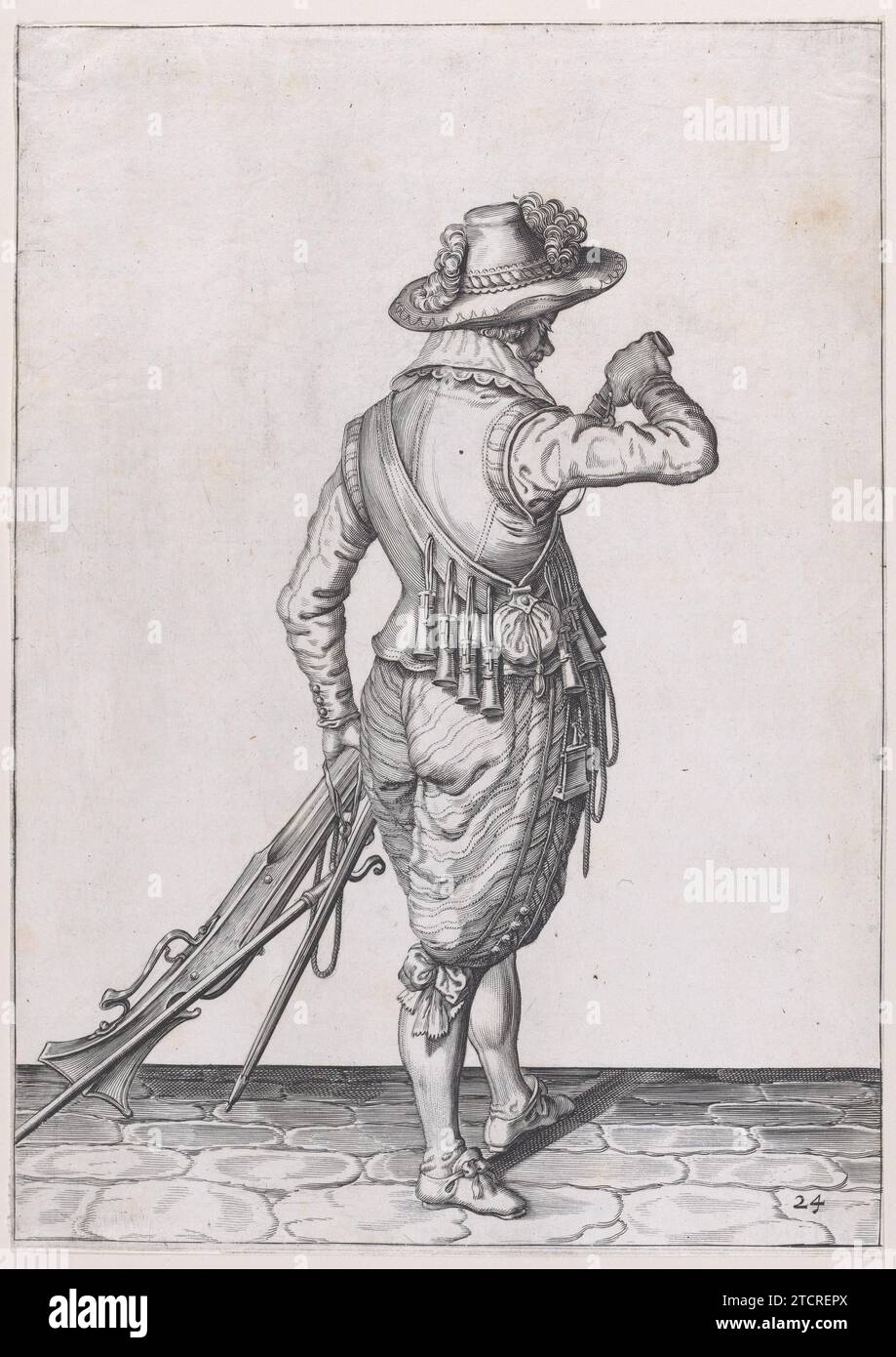 Ein Soldat, der seine Muskete aufwirbelt, aus der Musketiere-Serie ...