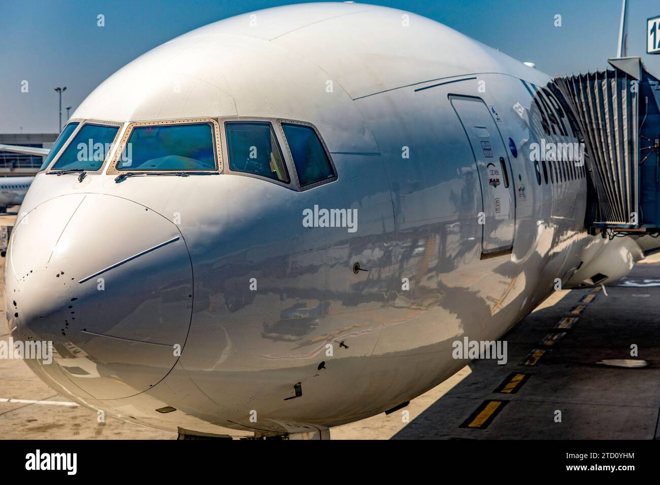 Kabine eines kommerziellen Großraumflugzeugs, das am John F. Kennedy ...