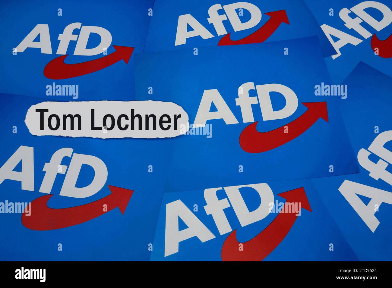 AFD-Logos und Tom Lochner AfD-Logos und Tom Lochner, 17.12.2023, Borkwalde, Brandenburg, auf AfD ...