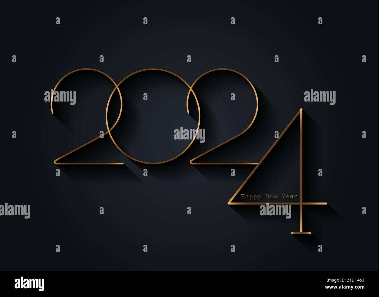 Goldenes Silvester-Logo 2024. Weihnachtsgrußkarte. Vektorabbildung ...