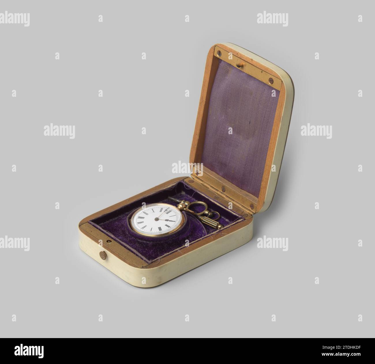 Goldene Uhr mit zwei Schlüsseln in Elfenbeinschachtel, anonym, 1800 ...