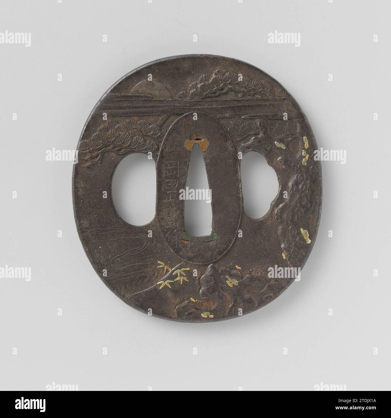 Handwächter, OKADA MASATOYO, 1800-1850 ovale Tsuba mit beidseitigem ...