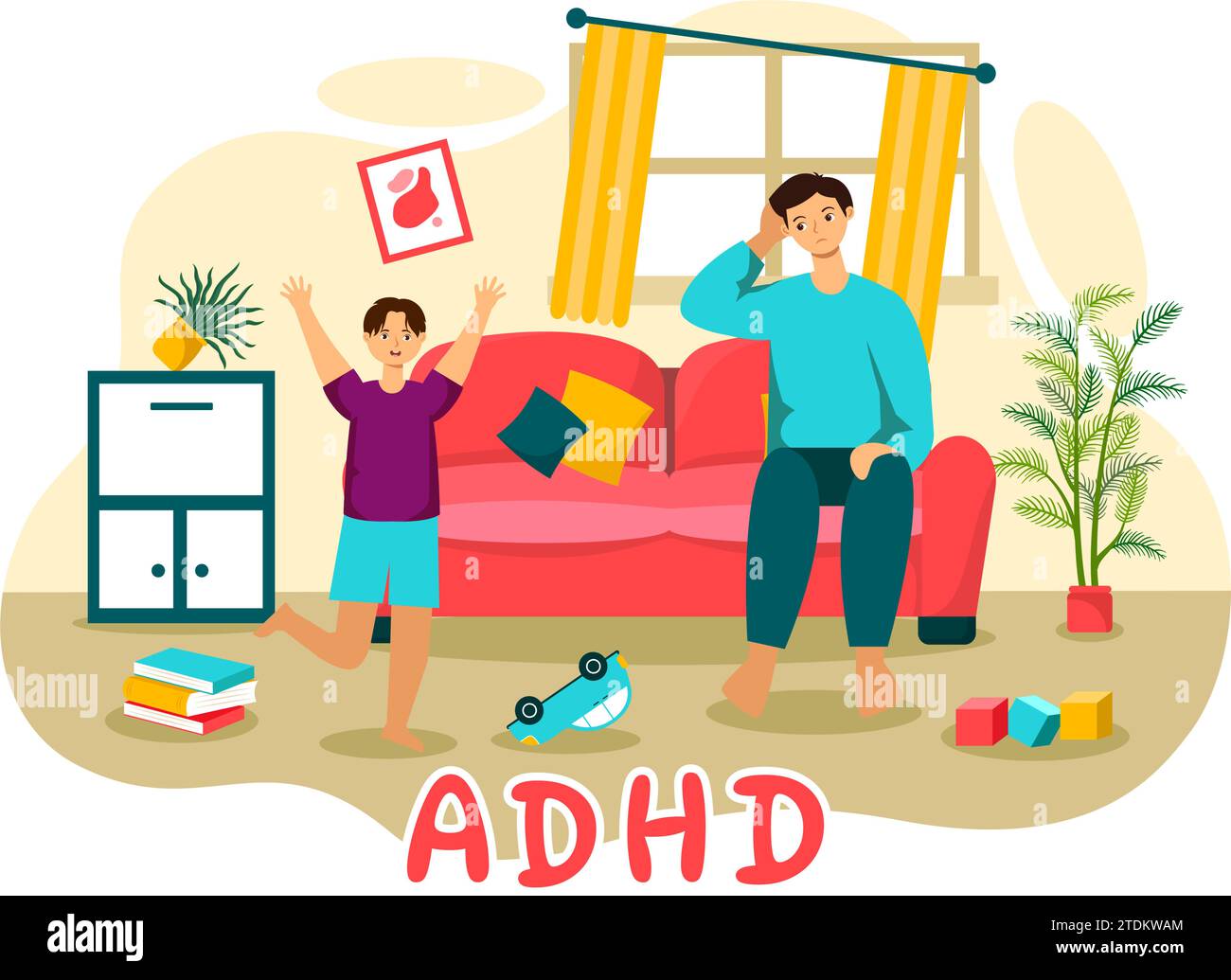 ADHS oder Aufmerksamkeitsdefizit Hyperaktivitätsstörung Vektor ...