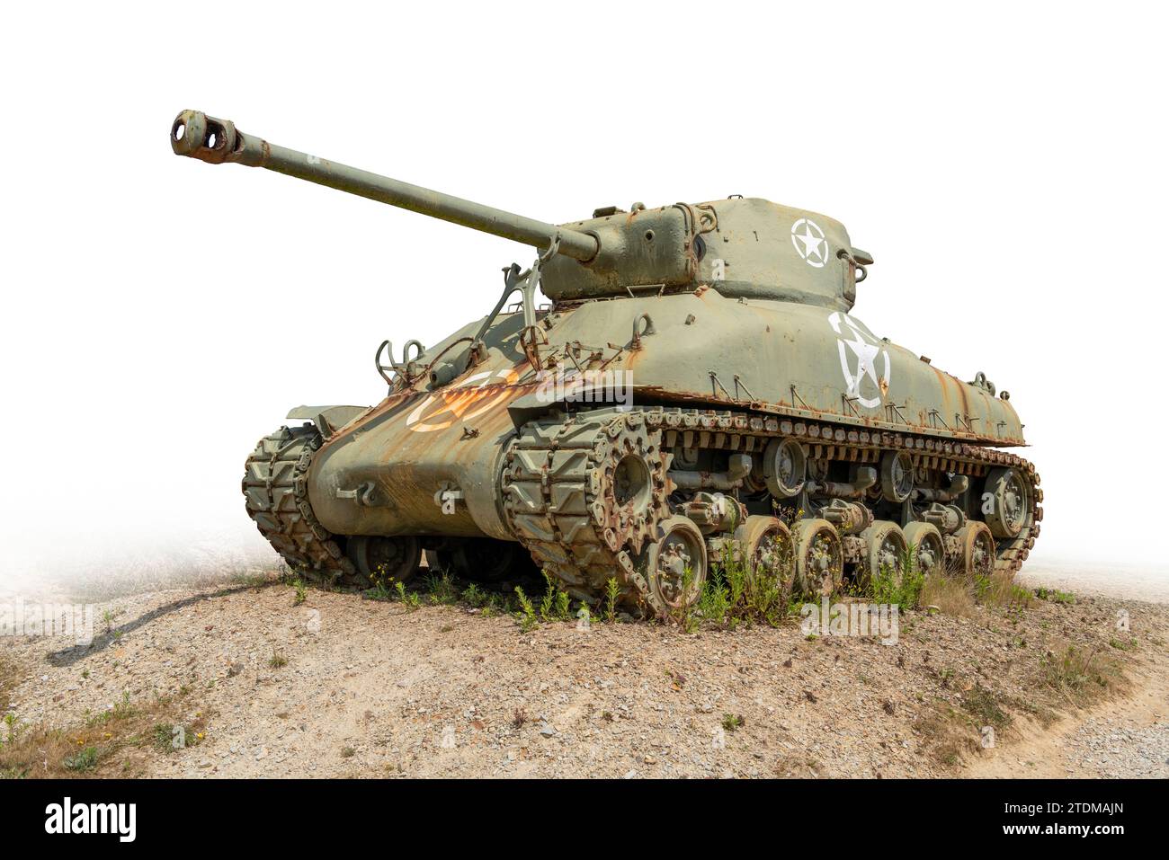 Historischer Panzer am Utah Beach, einer der fünf Gebiete der ...