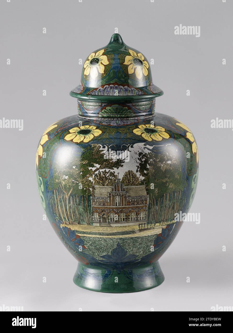 Vase mit Deckel mit dem Haus Ter Horst, N.V. Haagsche Plateel Factory ...