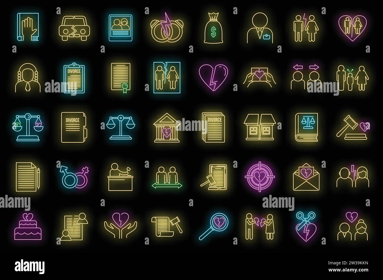 Symbole für Trennung von Scheidung gesetzt. Kontursatz von Scheidung ...