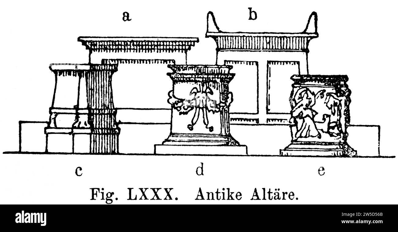 Verschiedene alte Altäre, ein syrischer Altar, b ägyptischer Altar, c ...