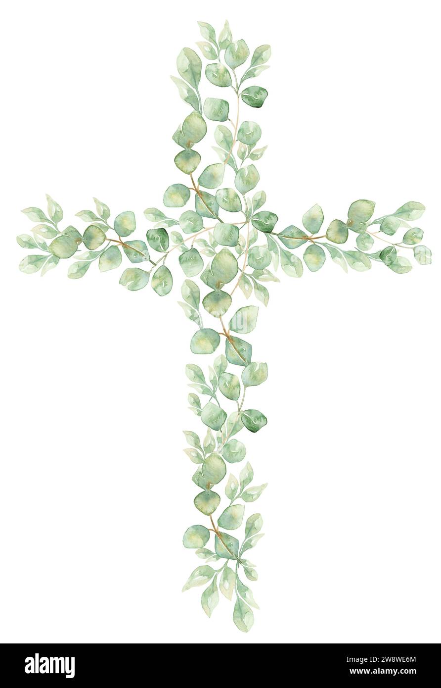 Aquarell handgemalt Grün Kreuz Clipart, Ostern religiöse Blumen ...