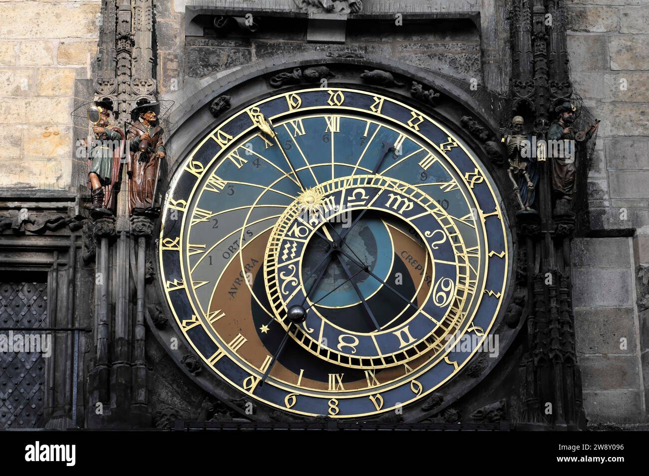 Detail, berühmte mittelalterliche astronomische Uhr, die am Turm des ...