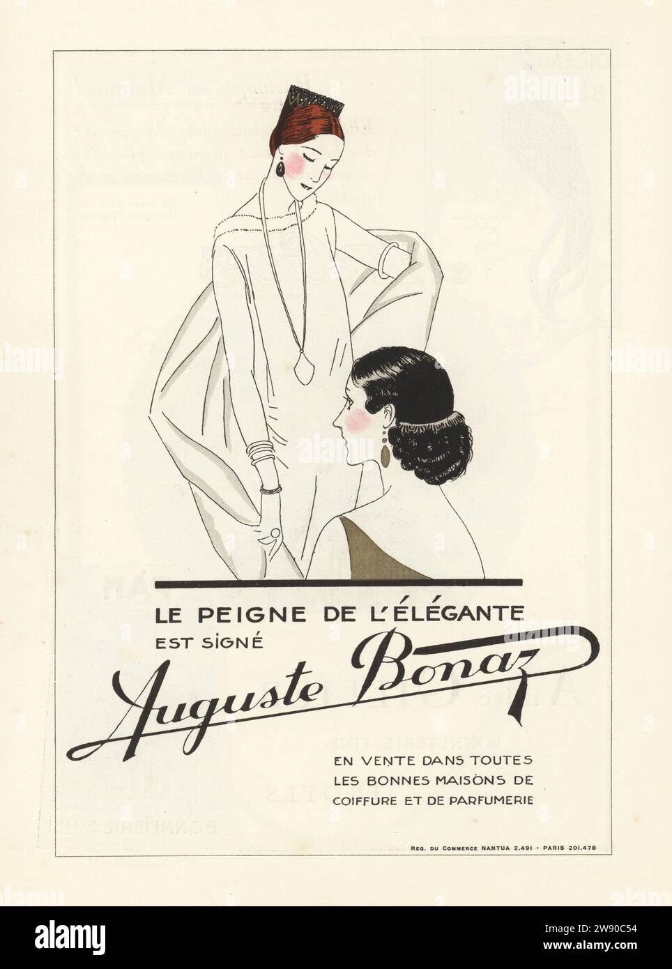 Zeitschriftenwerbung für den Juwelier Auguste Bonaz. Zwei Frauen tragen ...