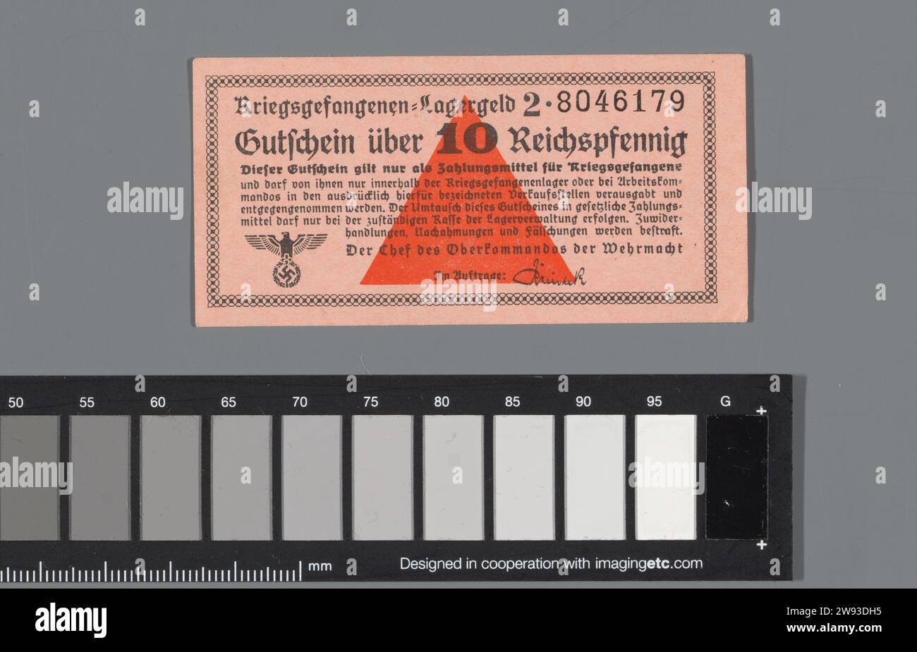 Notiz von 10 pfenning, Lagergeld, Wehrmacht, 1944 - 1945 Rosa Papier ...