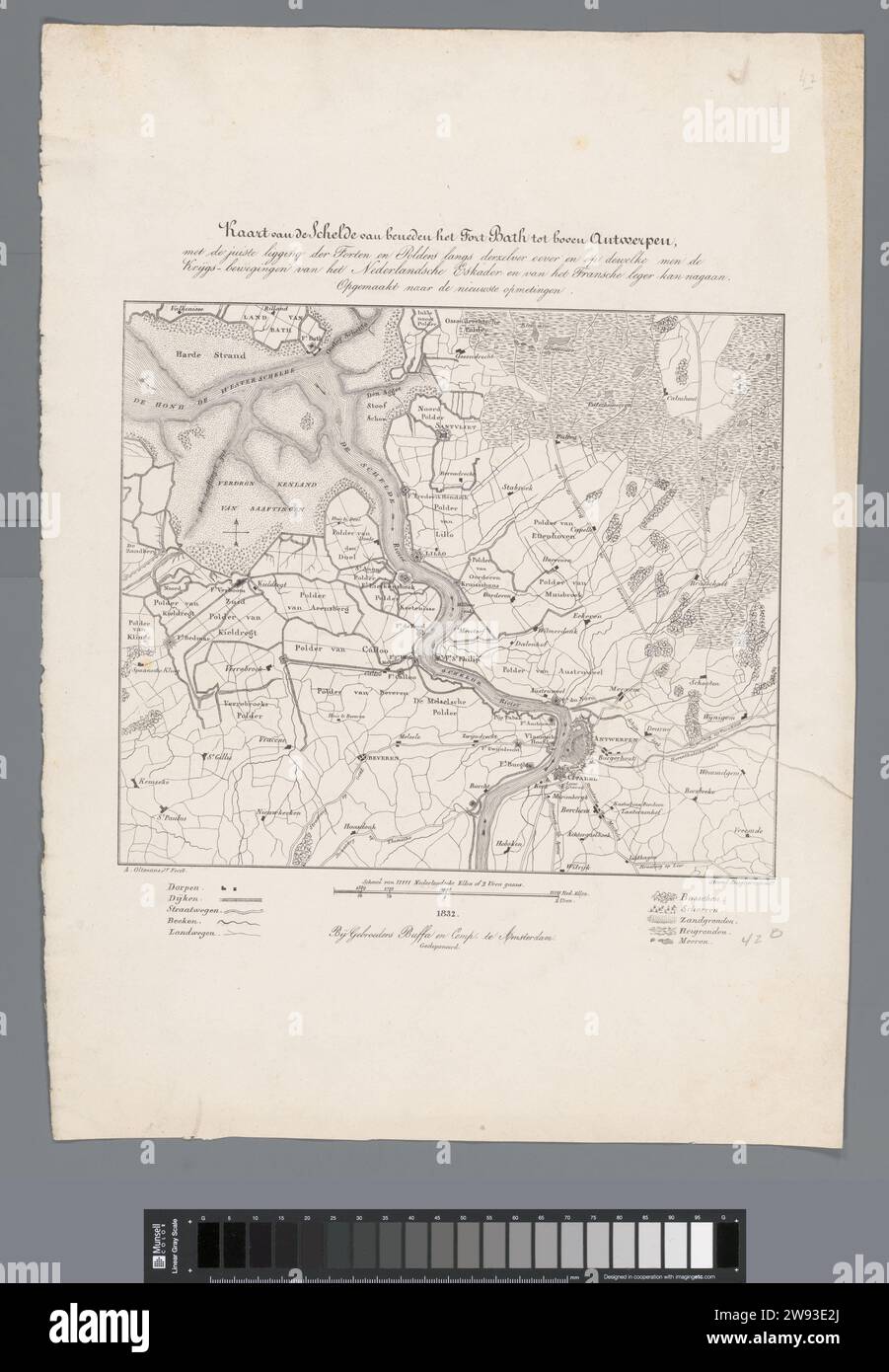 Karte von Antwerpen und der Zitadelle, 1832, Alexander Oltmans, 1832 drucken Karte der Schelde ...