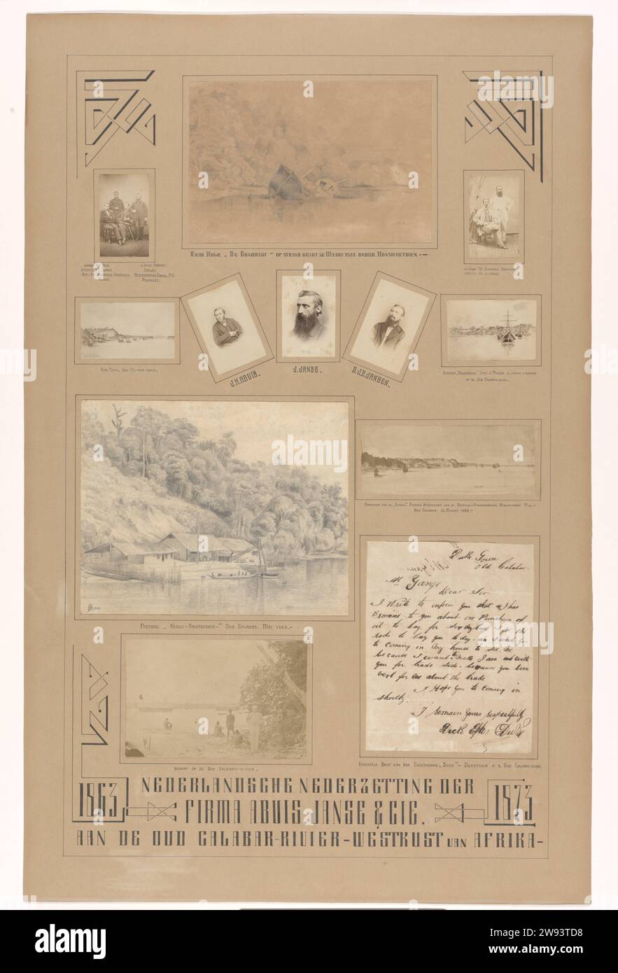 Eine niederländische Siedlung an der Westküste Westafrikas, Zeichnung 1863–1873. Foto. Brief ...
