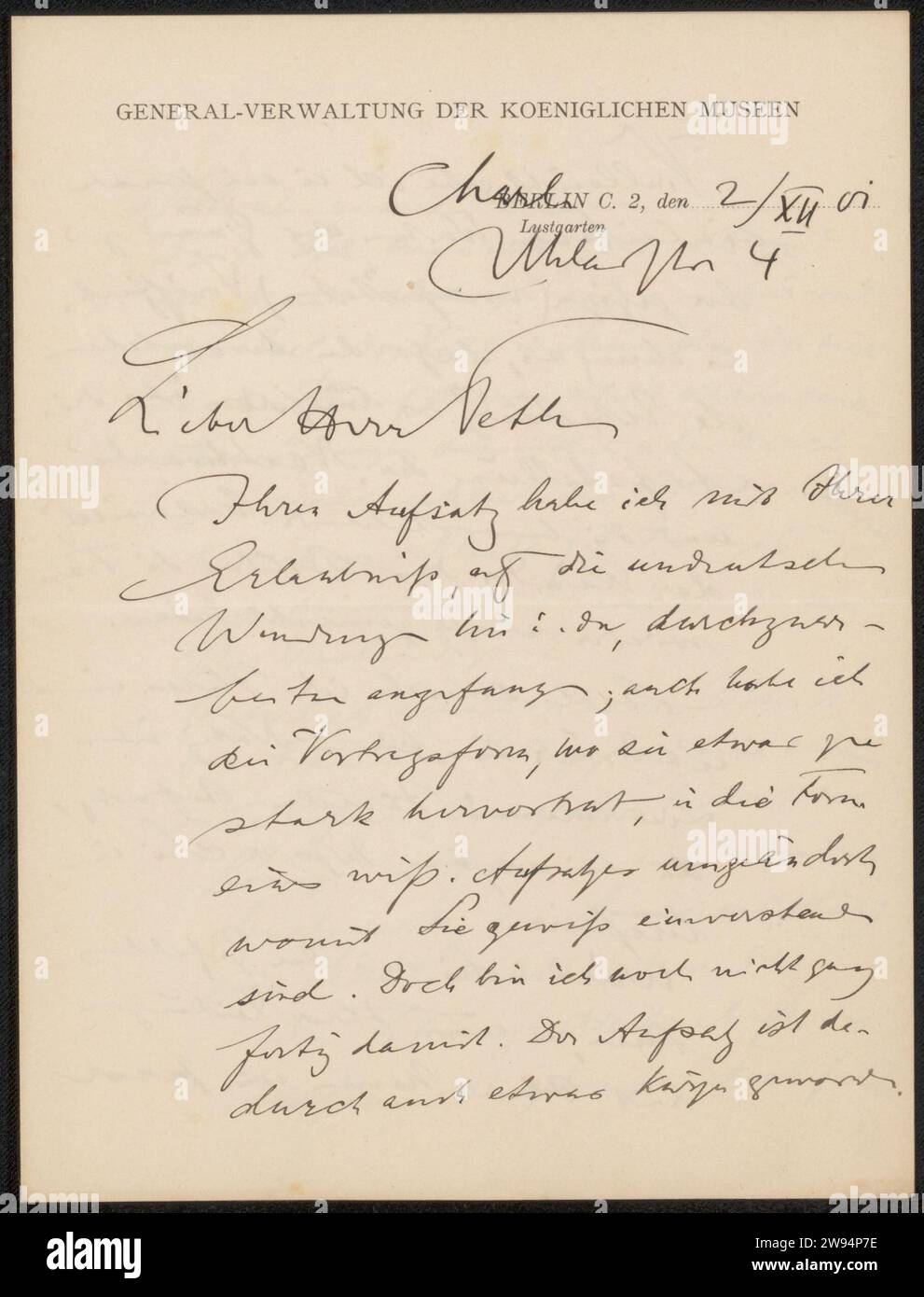 Brief an Jan Veth, Königliche Museen in Berlin, 1901 Brief Berliner ...