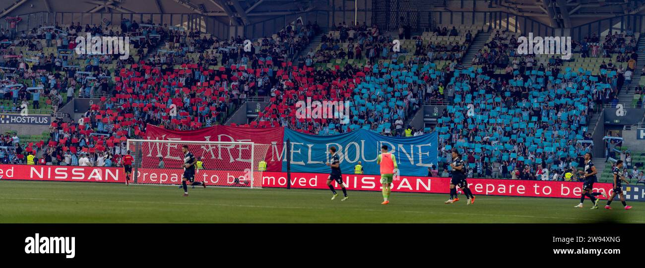 Melbourne, Australien. 23. Dezember 2023. Der aktive Support von Melbourne City FC zeigt im AAMI ...