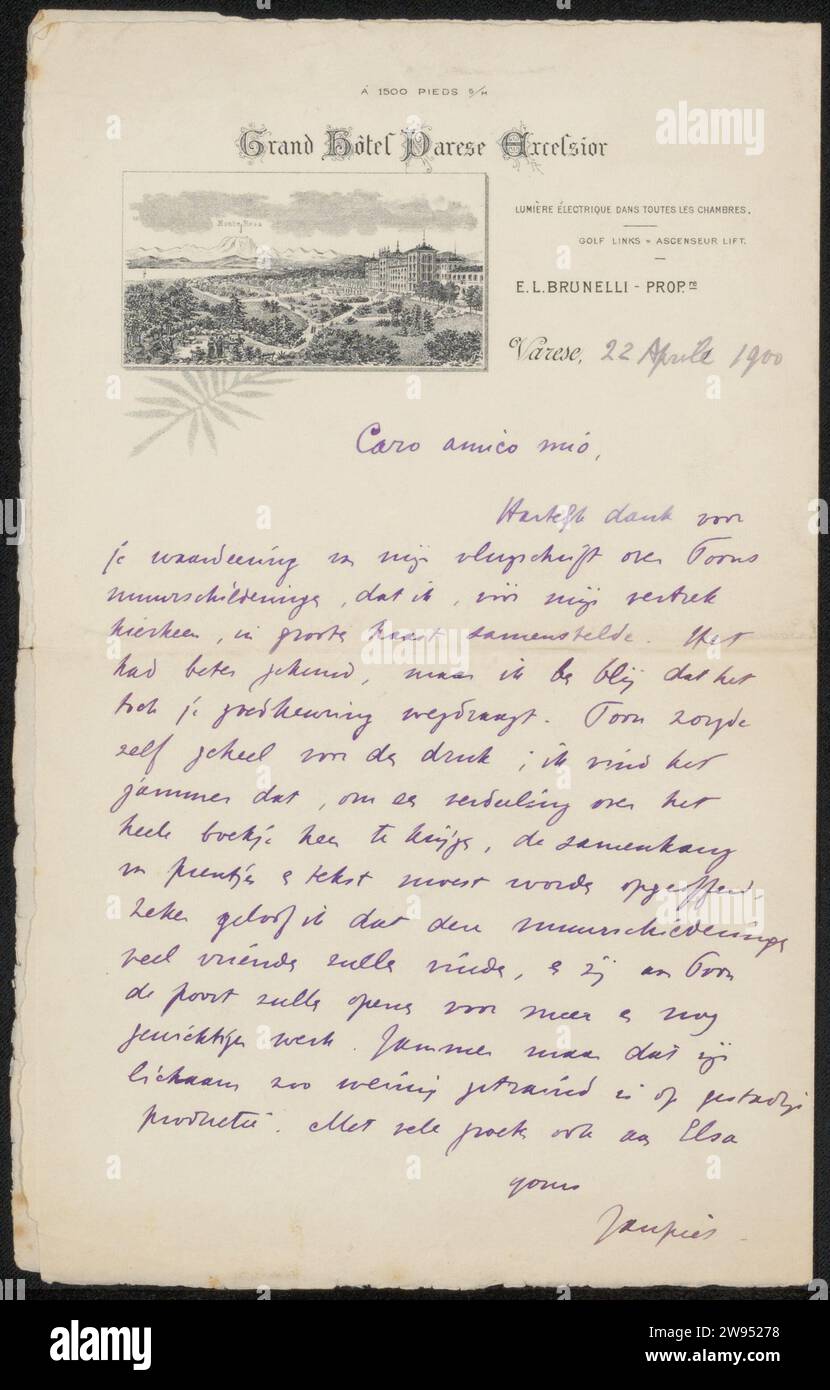 Brief an Alphons Diepenbrock, Jan Veth, 1900 Brief Varese Papier ...