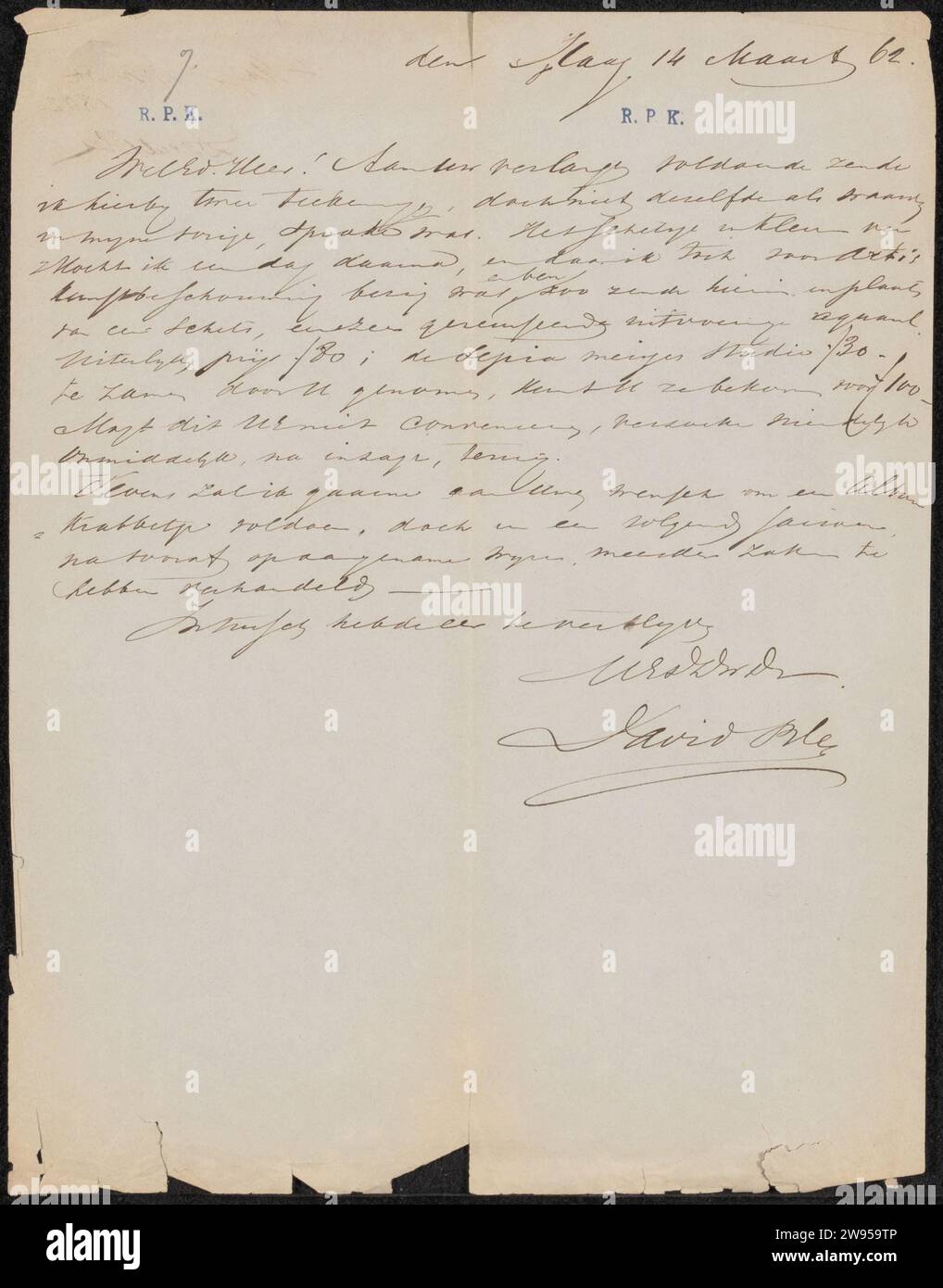 Brief an Frans Buffa und Sons, David Bles, 1862 Brief an die Haager ...